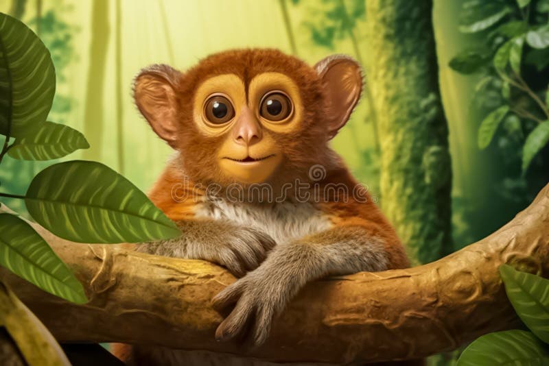 A Monkey Sitting on Top of a Tree Branch Stock Illustration ...