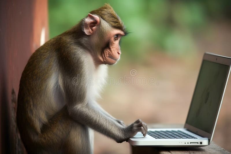 Monkey with a Laptop. Generative AI Stock Illustration - Illustration ...