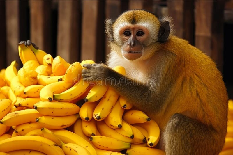 Monkey with a Large Pile of Bananas, Generative Ai Stock Illustration ...