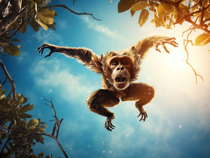 Ai Generated Illustration Wildlife Concept of Monkey Leap Stock ...