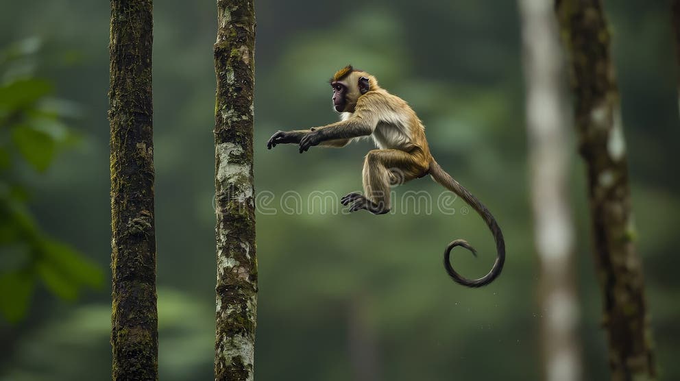 Monkey Leaping through the Trees Stock Photo - Image of furry, forest ...