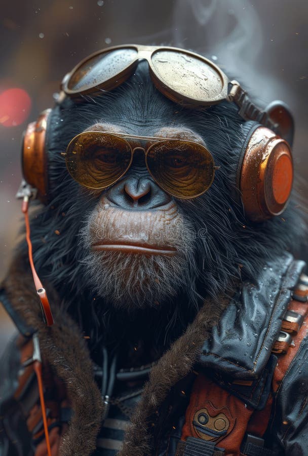 Monkey in Leather Jacket and Sunglasses Stock Photo - Image of black ...