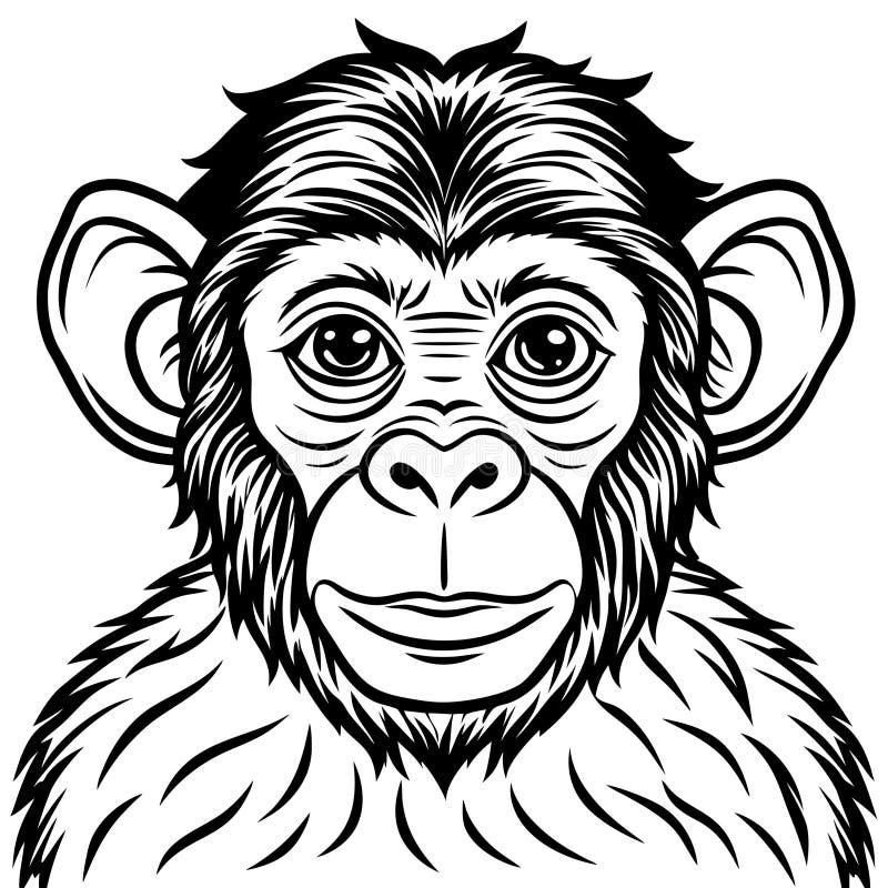 Monkey Line Drawing Monkey Face Stock Vector - Illustration of monkey ...