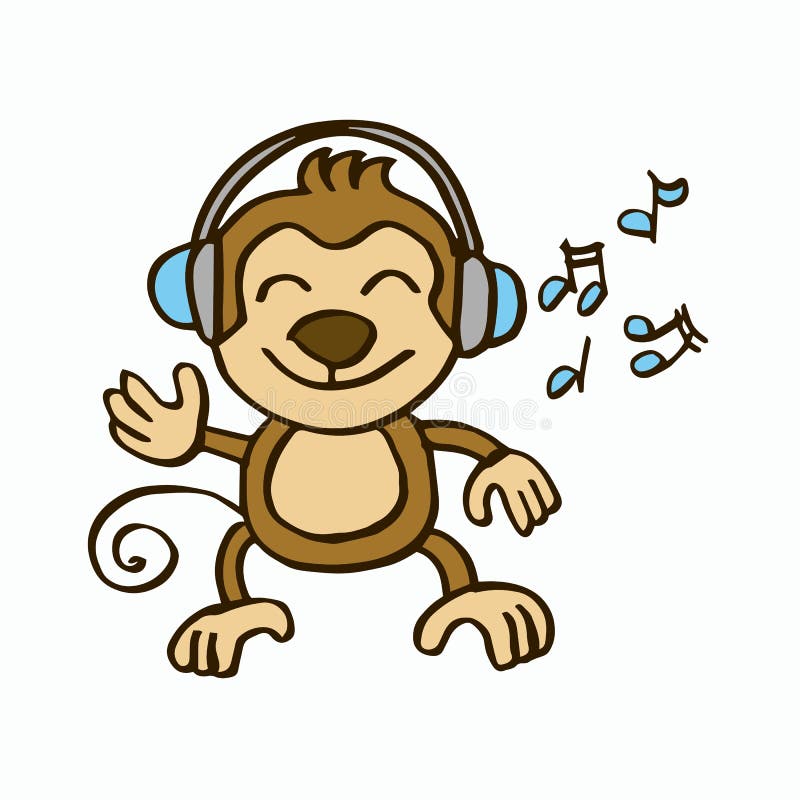 Monkey Listening Music Design for Kids Stock Vector - Illustration of ...