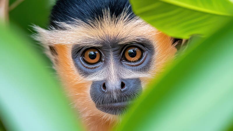 A Monkey Looking through a Bush at the Camera, AI Stock Image - Image ...