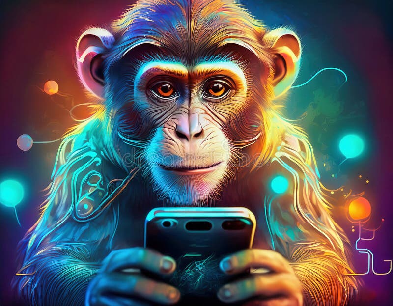 A Monkey Looking at a Mobile Phone Concept Stock Image - Image of funny ...