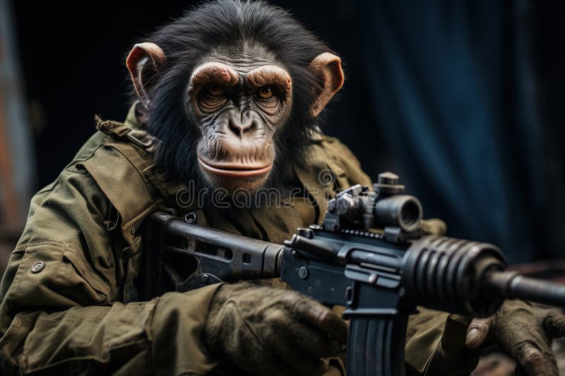 Monkey with a Machine Gun, Aggressive Dangerous Animal, AI Generation ...
