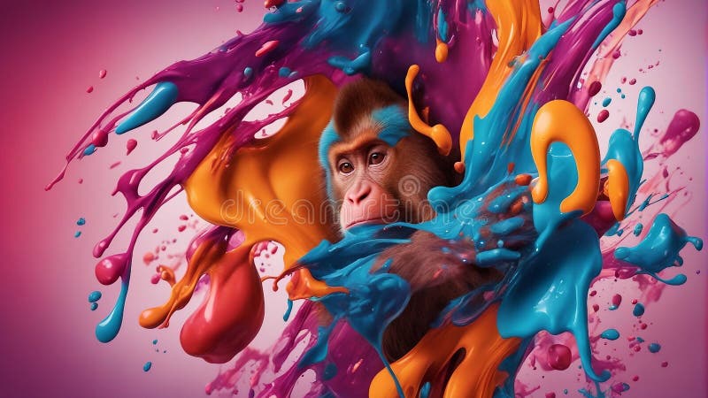 A Monkey is in the Midst of Paint Splashs and Splats Stock Illustration ...