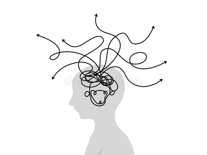 Silhouette of a Human with Busy Brain, Monkey Mind Concept, Hand Drawn ...