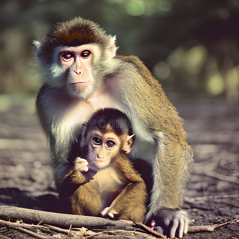 Monkey Mother Sitting with Little Monkey Child Stock Illustration ...