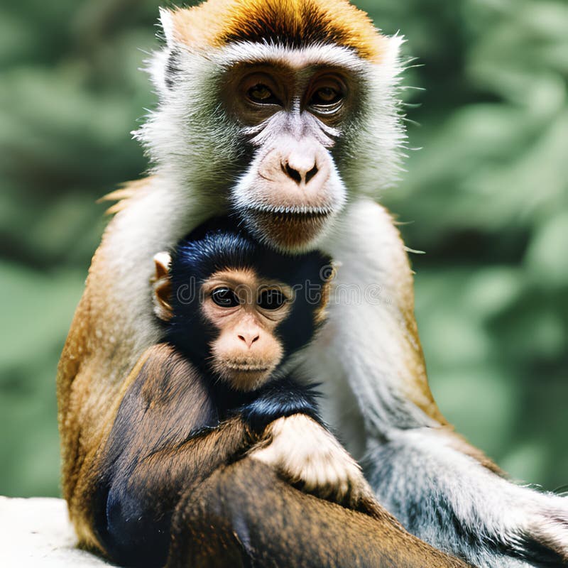 Monkey Mother with Monkey Child, Two Cute Monkeys Stock Illustration ...