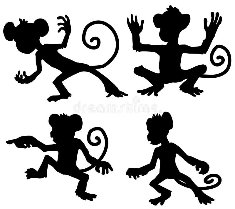 Monkey Moves Silhouette Cartoon Stock Vector - Illustration of cutout ...