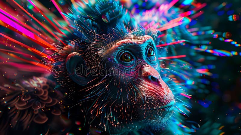 Monkey with Multicolored Neon Lights. 3D Rendering Stock Illustration ...