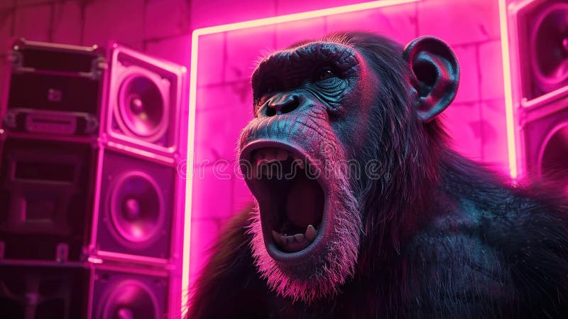 Monkey in a Musical Rage in Front of Bass Speakers Stock Illustration ...