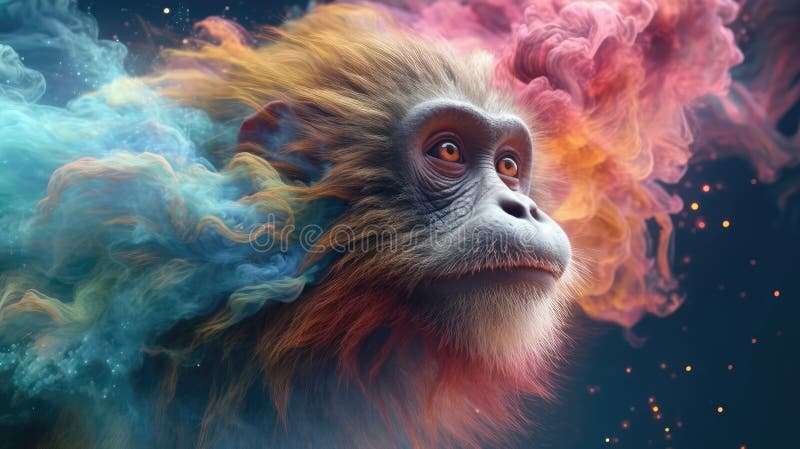 Monkey Nebulae and Galaxies Float in Space in the Smokelike Clouds of ...