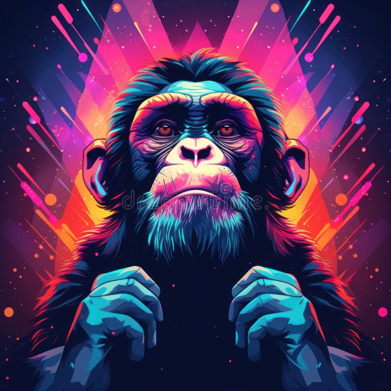A monkey with neon lights stock illustration. Illustration of cartoon ...