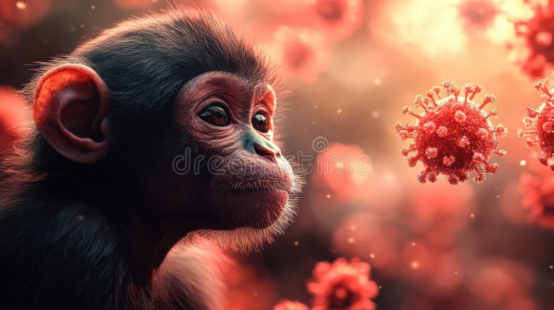 Monkey Observing Virus Particles Floating in a Luminous Environment ...