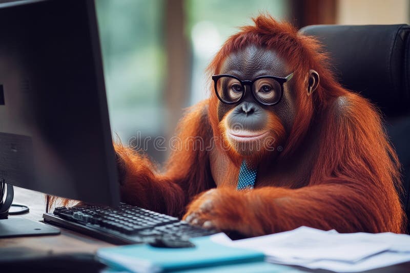 A Monkey at the Office is Engaged in Intense Labor, Exemplifying Monkey ...