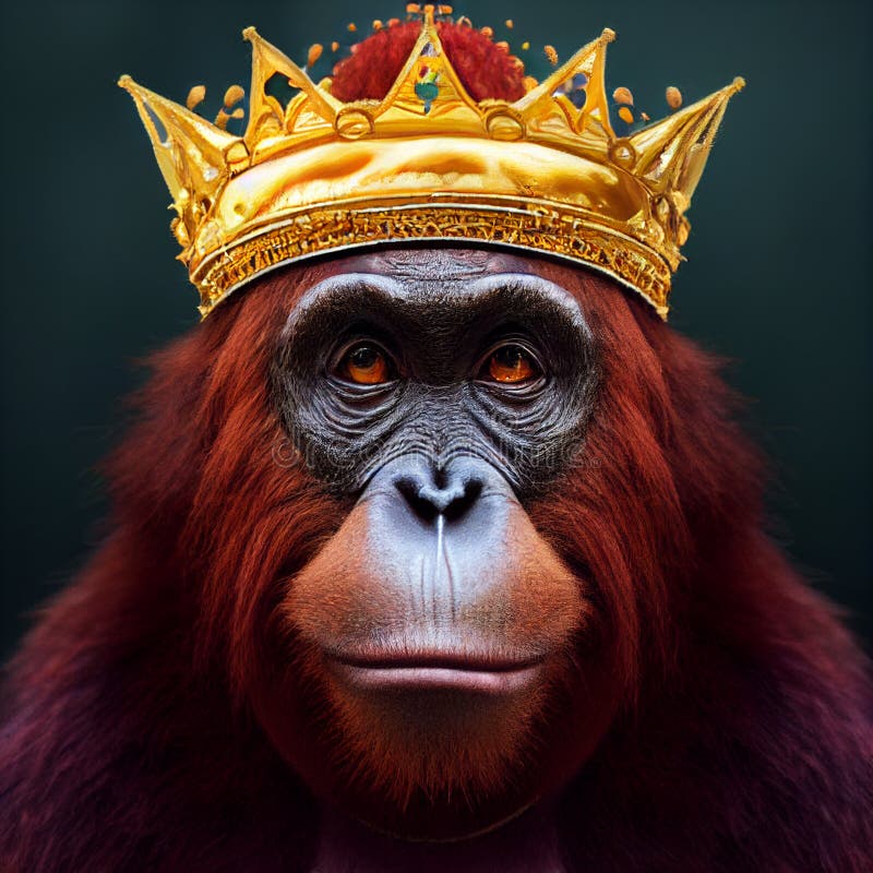 Monkey Orangutan in a Crown. King of the Jungle. Stock Illustration ...