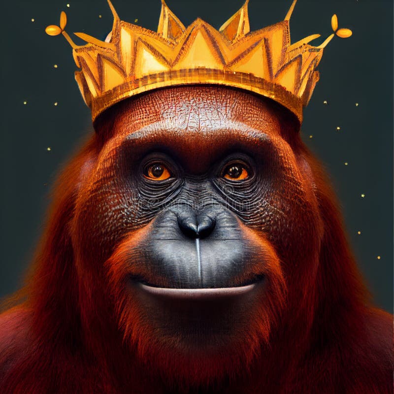 Monkey Orangutan in a Crown. King of the Jungle. Stock Illustration ...