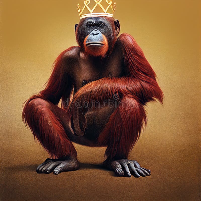 Monkey Orangutan in a Crown. King of the Jungle. Stock Illustration ...