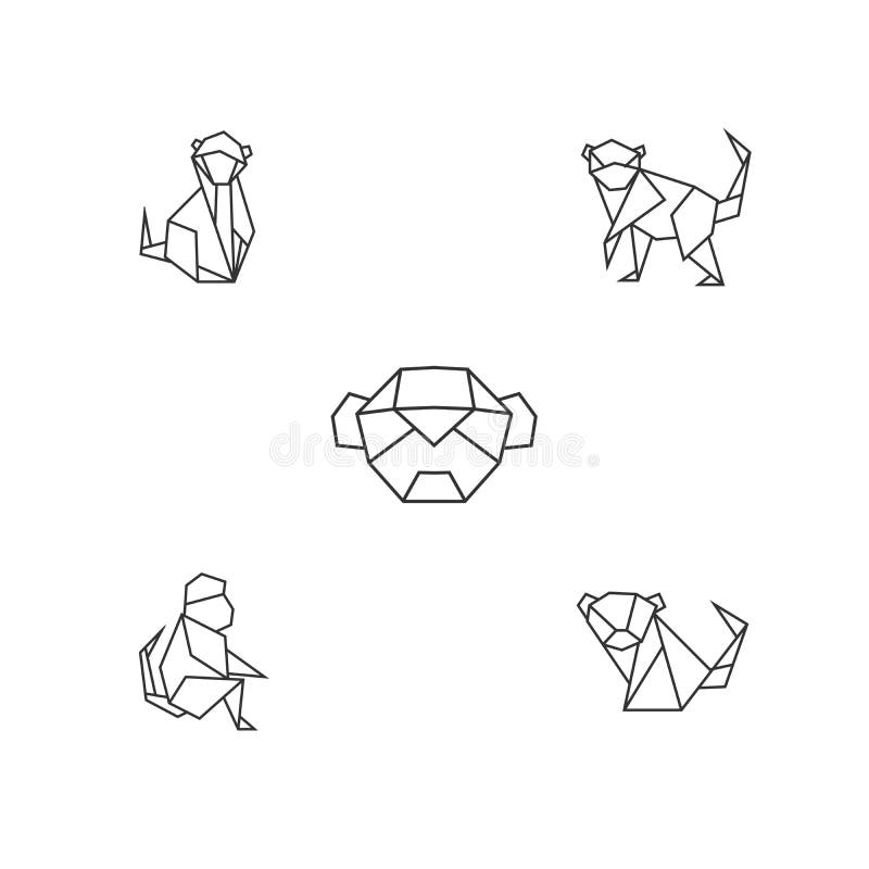 Monkey Origami Geometric Vector Stock Illustration - Illustration of ...