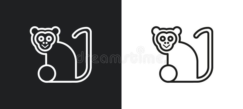 Monkey Outline Icon in White and Black Colors. Monkey Flat Vector Icon ...