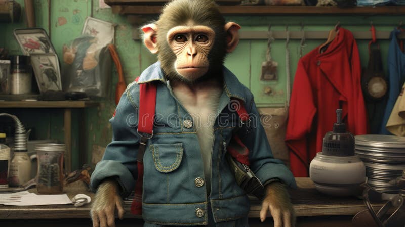 Monkey in Overalls: Ready for Work Stock Illustration - Illustration of ...