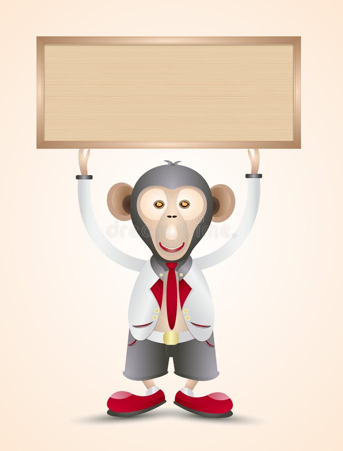 Funny Monkey with Blank Sign Stock Illustration - Illustration of chimp ...