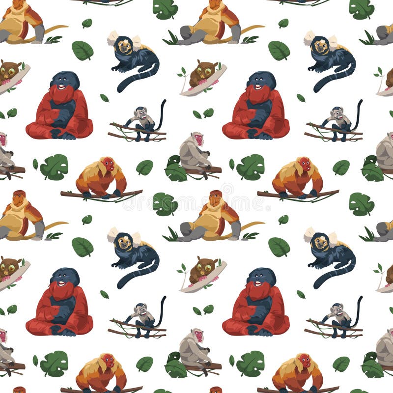 Monkey Pattern. Seamless Tropical Print with Funny Jungle Primate ...