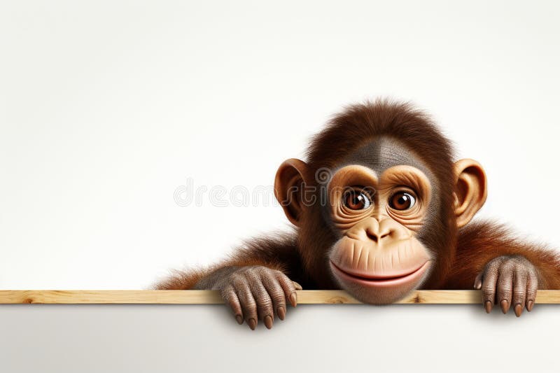 Monkey Peeking Out from Behind a Blank Board with Copy Space Stock ...