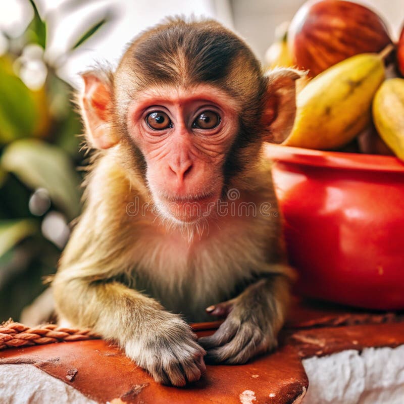 A Monkey Picture with Natural Beautiful Scenery Stock Illustration ...