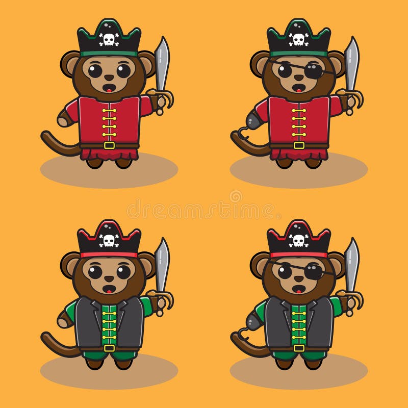Cute Monkey Pirate Captain Cartoon Stock Vector - Illustration of ...