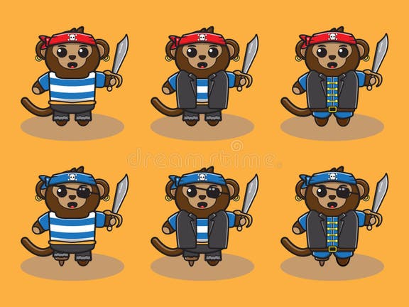 Vector Illustration of Cute Monkey Pirate with Headband Cartoon Stock ...