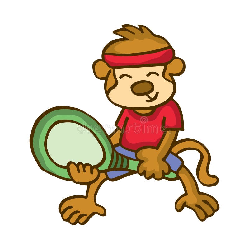 Monkey Playing Badminton Happy Cartoon Stock Vector - Illustration of ...