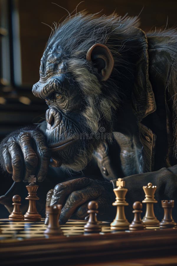 A Monkey Playing Chess on a Chess Board. Suitable for Educational ...