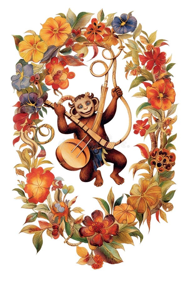 A Monkey Playing a Musical Instrument Surrounded by Flowers. Generative ...