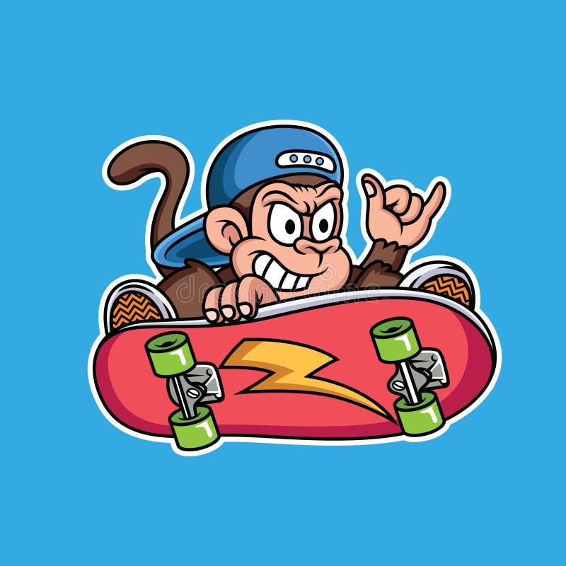 Monkey Playing Skateboard Cartoon Stock Illustration - Illustration of ...
