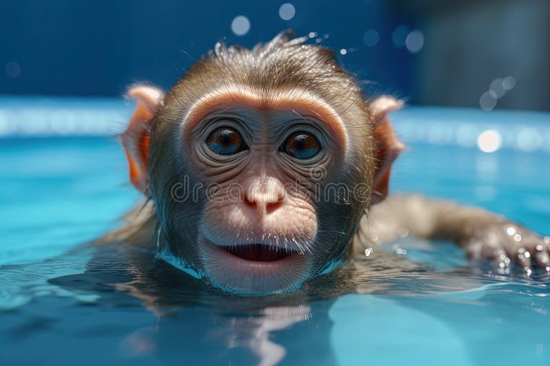 Monkey Playing in Swimming Pool. Generative AI Stock Illustration ...