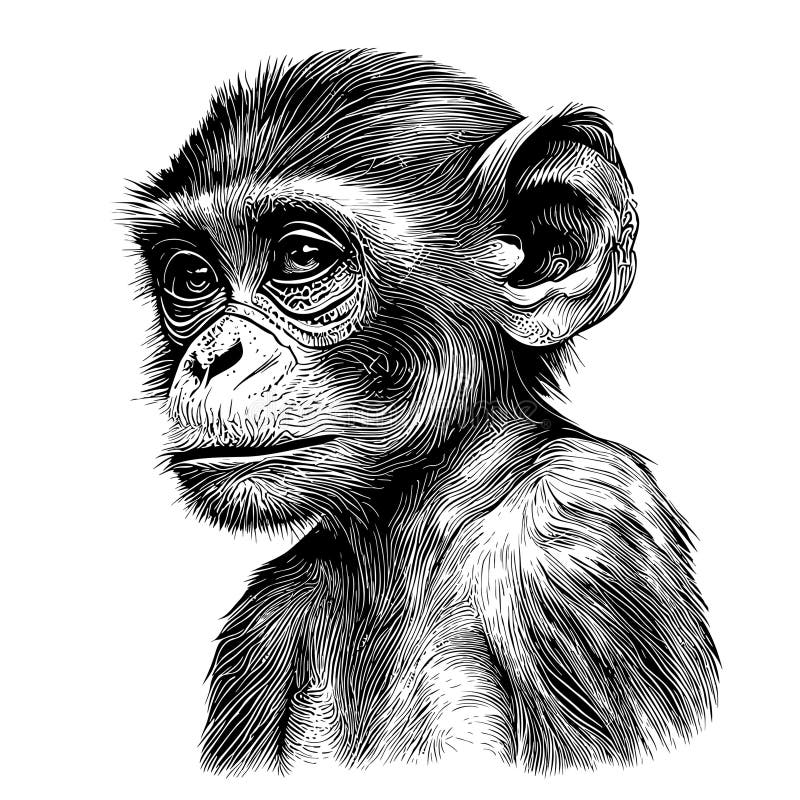 Monkey Portrait Hand Drawn Sketch, Wild Animals Stock Photo - Image of ...