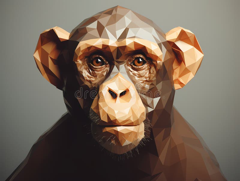 Monkey Portrait in Low Poly Style, AI Generated Stock Illustration ...