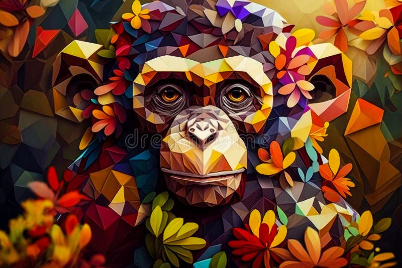 Monkey Portrait Made from Flowers and Plants.Generative AI Stock ...