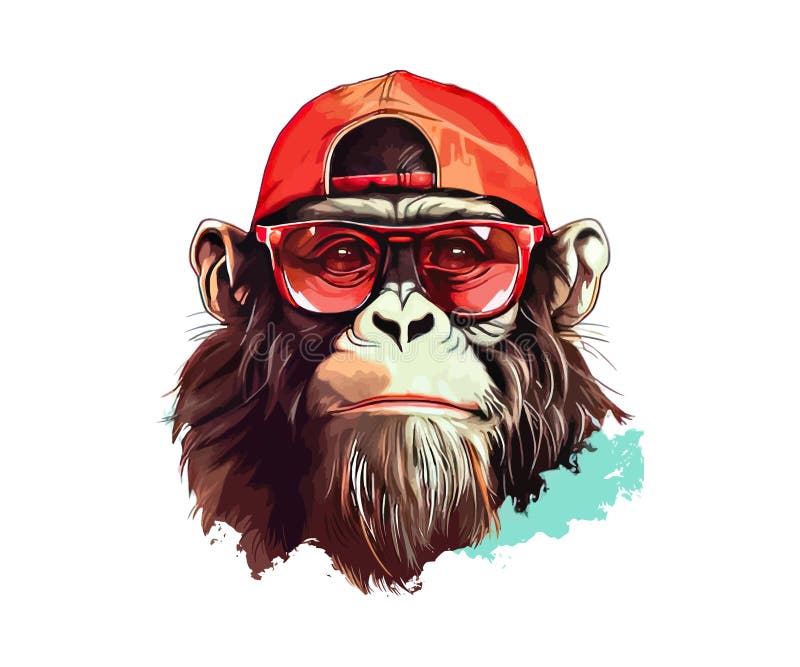 Monkey Portrait in a Red Cap and Sunglasses. Vector Illustration Design ...
