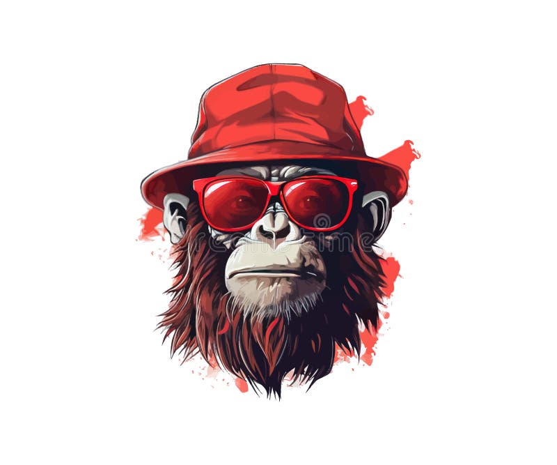 Monkey Portrait in a Red Cap and Sunglasses. Vector Illustration Design ...