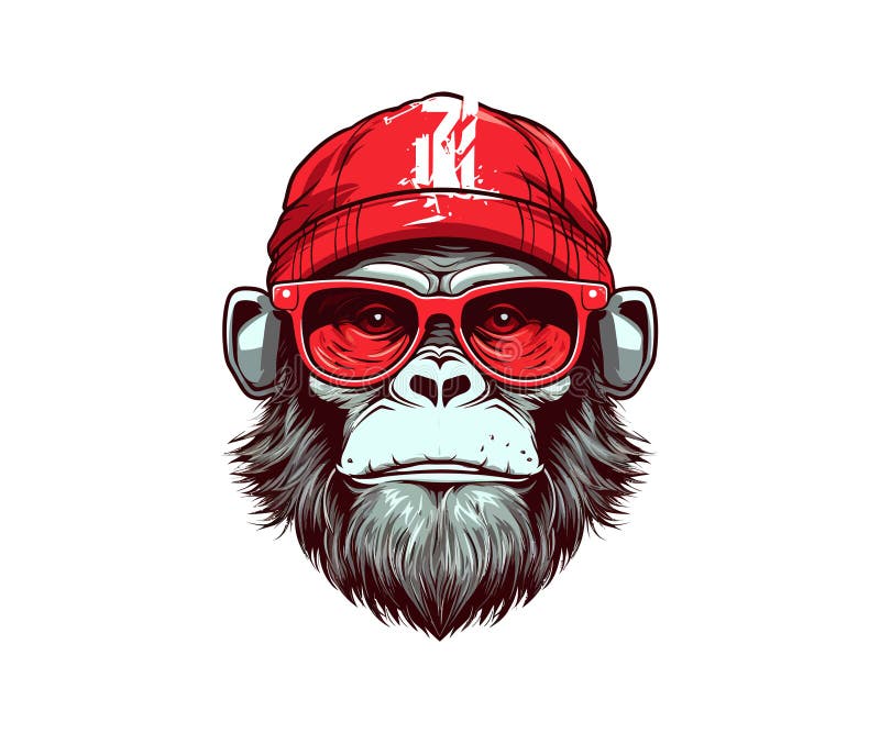 Monkey Portrait in a Red Cap and Sunglasses. Vector Illustration Design ...