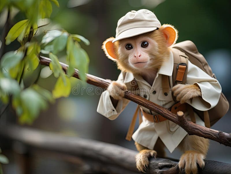 Monkey Postman with Mailbag on Tree Branch Stock Illustration ...