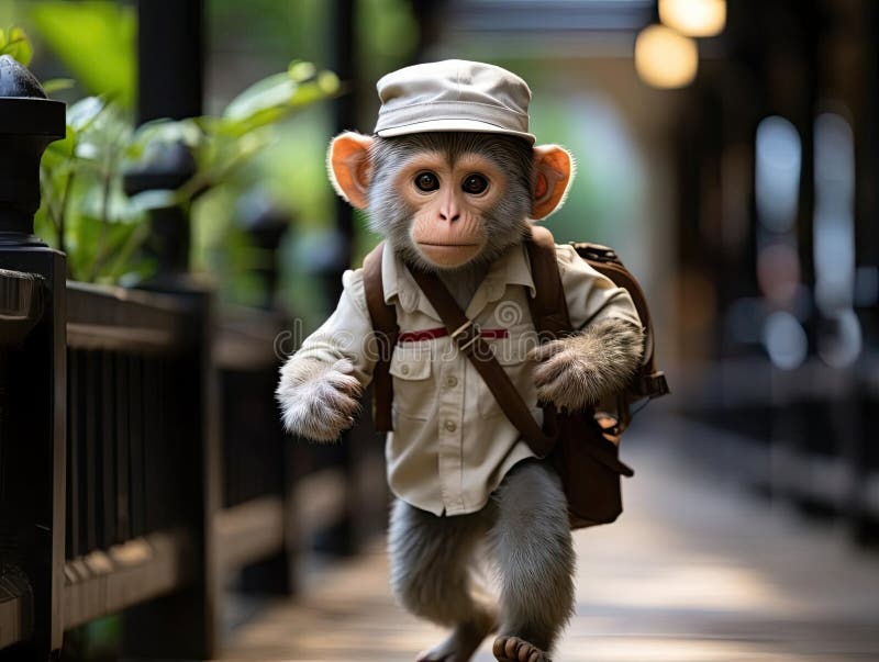 Monkey Postman with Mailbag on Tree Branch Stock Illustration ...