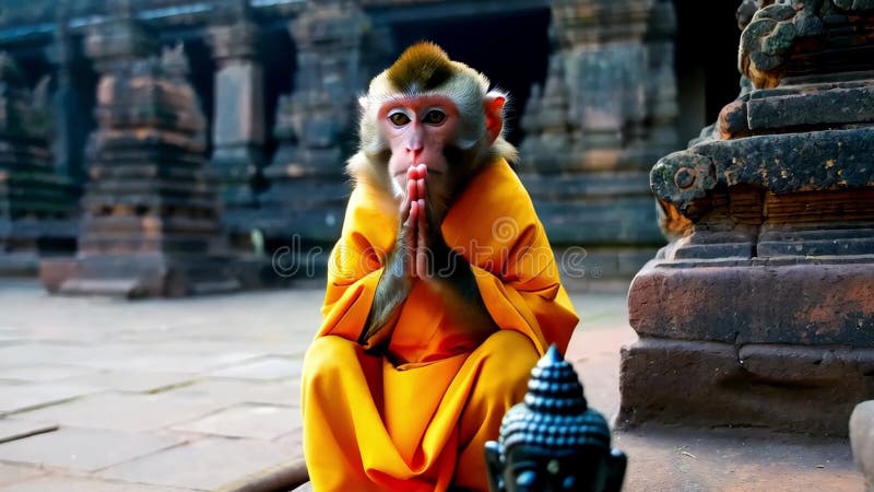 Monkey Praying in Buddhist Temple Stock Footage - Video of tourism ...