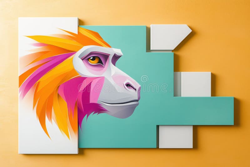 Monkey Primate Profile Painted Face 3d Wall Art Multicolour Stock ...