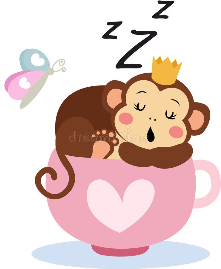 Monkey Prince Sleeping Inside a Cup Stock Vector - Illustration of ...